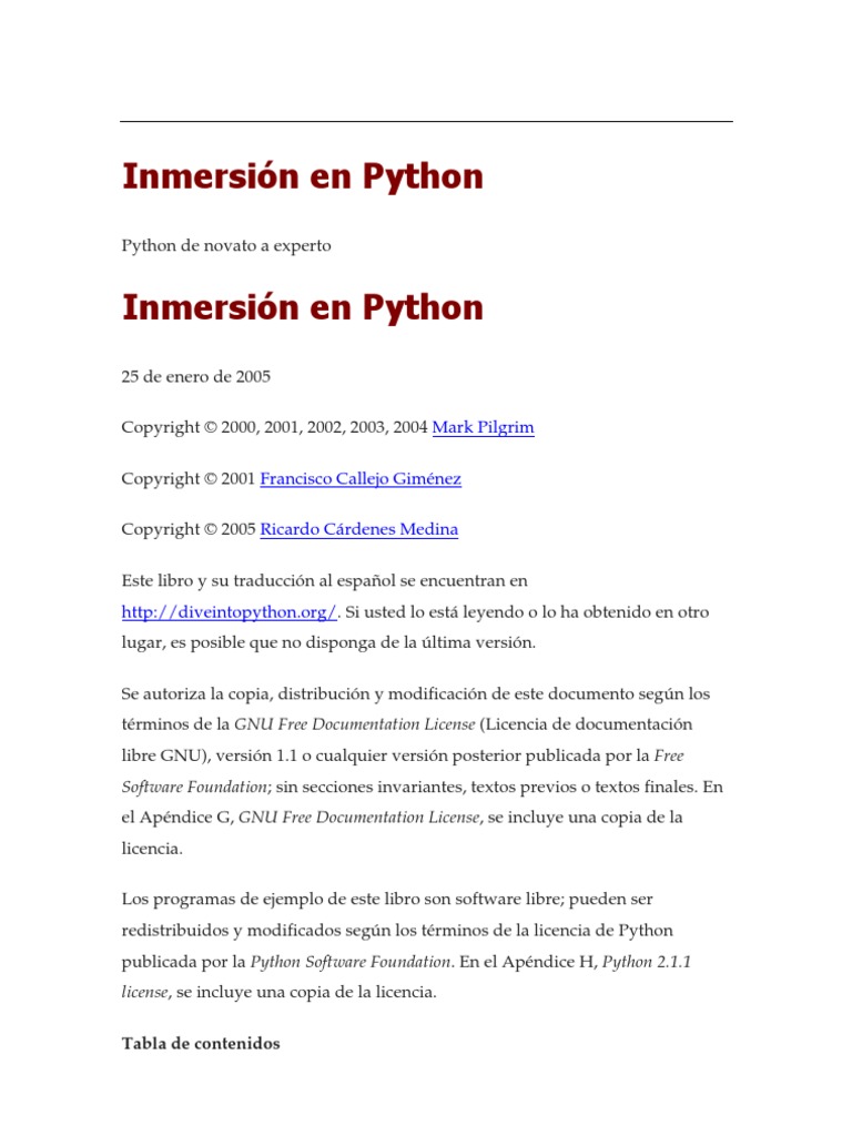 Inmersión en Python | PDF | Lenguaje de programación | Python (lenguaje ...