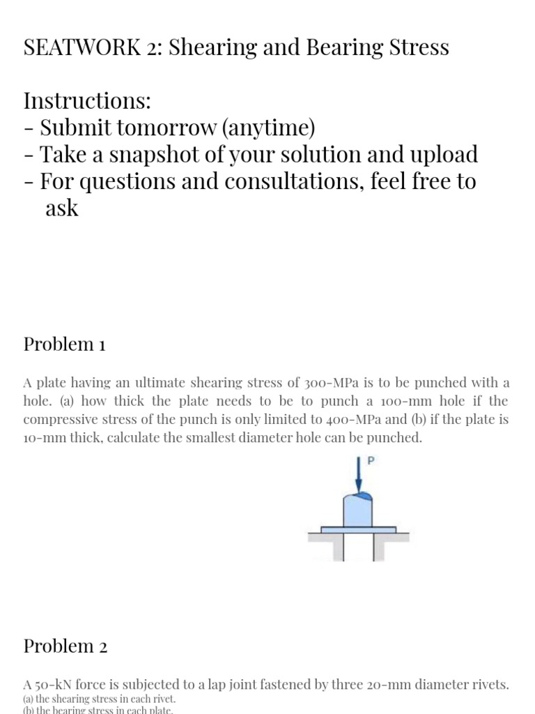 Seatwork 2 - Shear and Bearing Stress | PDF | Technology & Engineering