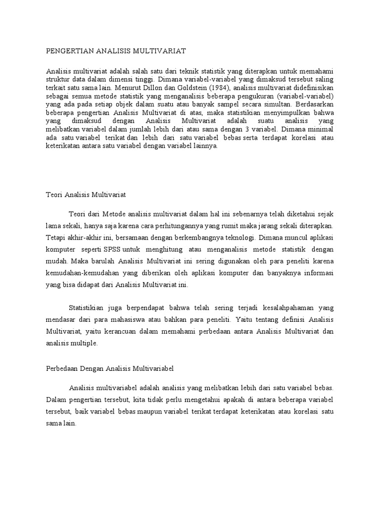 Pengertian dan Jenis Analisis Multivariat | PDF | Komputer