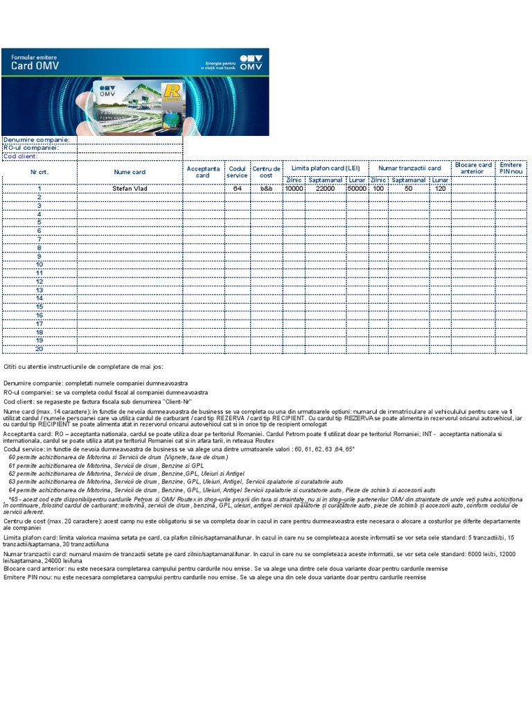 Copy of Cerere Emitere Card Omv Petrom | PDF