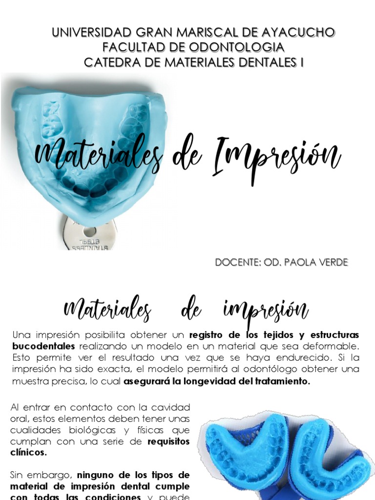 Materiales de Impresión Dental en Odontología | PDF | Yeso | Silicona