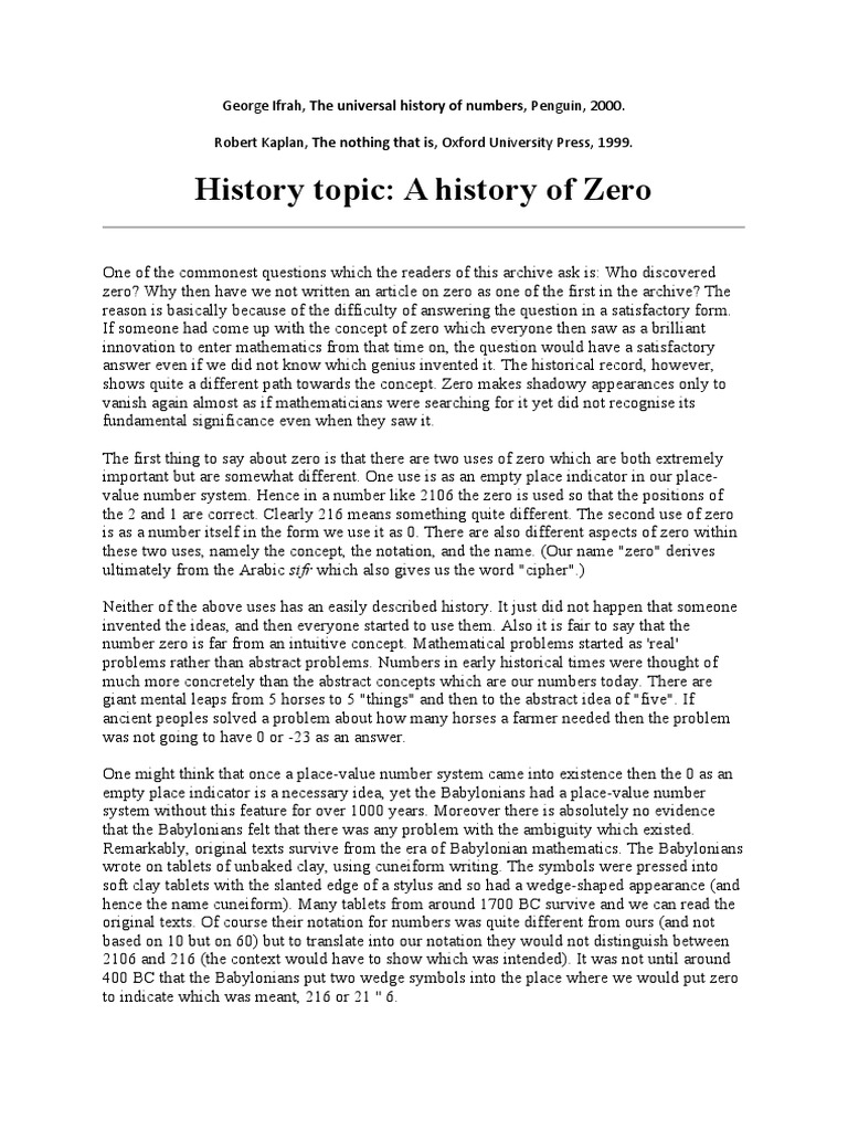 History of Zero | PDF | Numbers | Mathematics