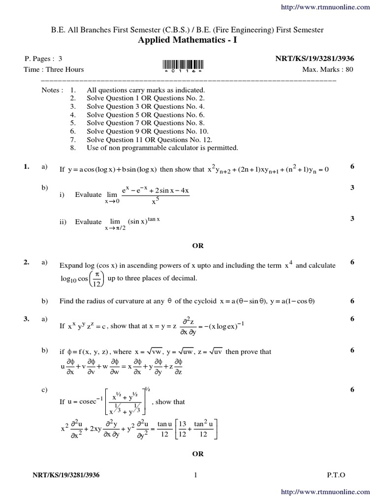 Applied Mathematics - I: B.E. All Branches First Semester (C.B.S.) / B ...