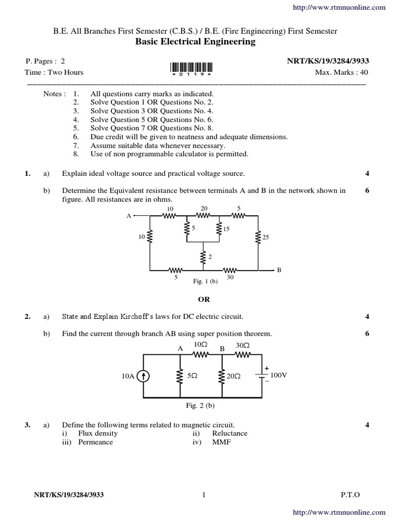 Basic Electrical Engineering Exam Notes | PDF | Inductor | Electrical ...
