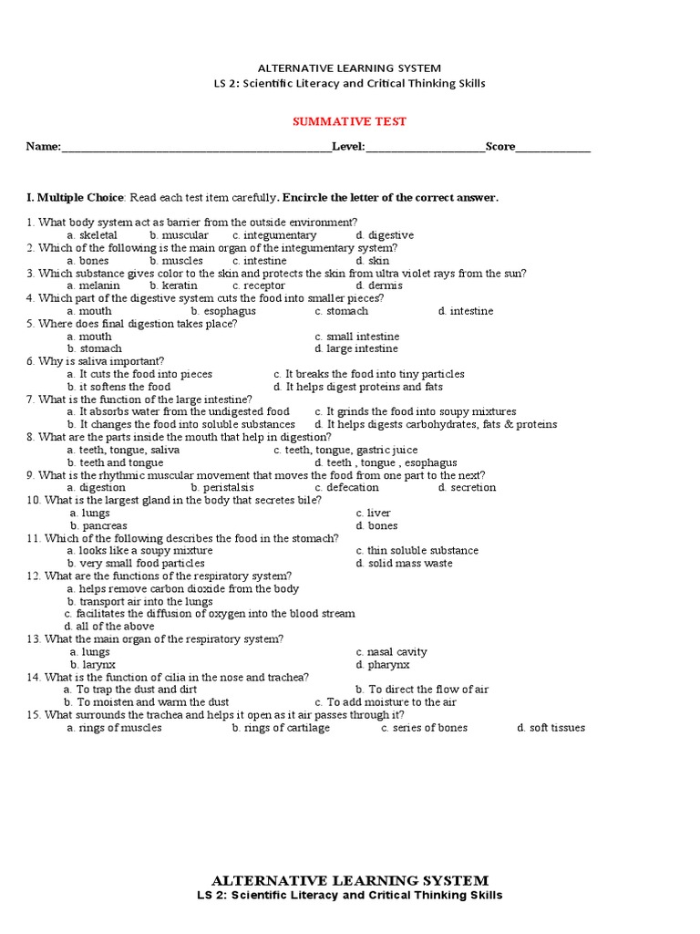 Alternative Learning System LS 2: Scientific Literacy and Critical ...