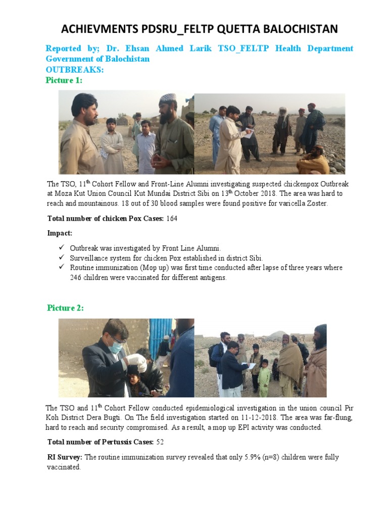 Achievement 1 PDSRU - FELTP Quetta Balochistan 2018-2019 | PDF ...