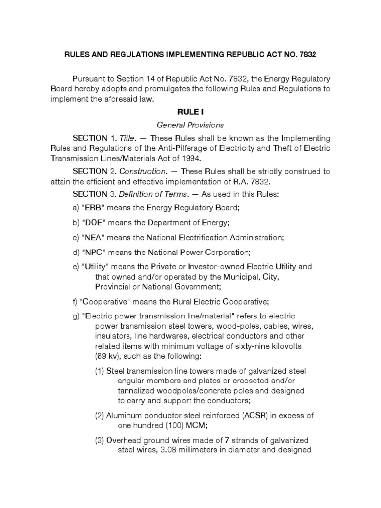 Rules and Regulations Implementing Republic Act No. 7832: General ...
