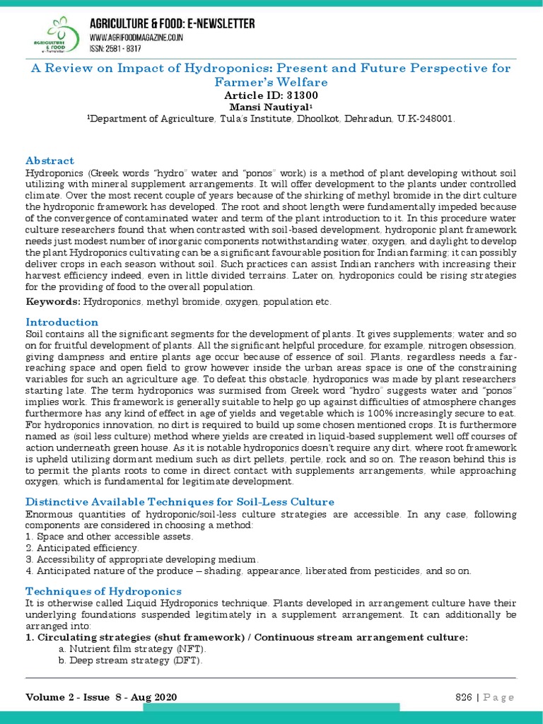 A Review On Impact of Hydroponics: Present and Future Perspective For ...