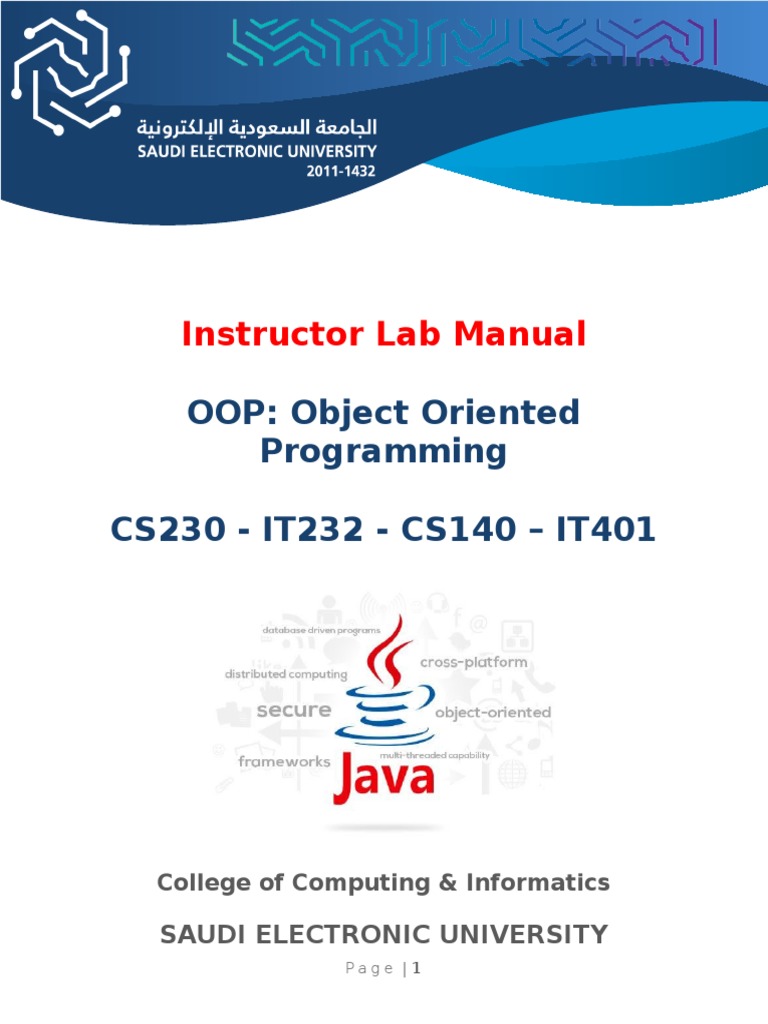 Instructor Lab Manual: OOP: Object Oriented Programming CS230 - IT232 - CS140 - IT401 | PDF