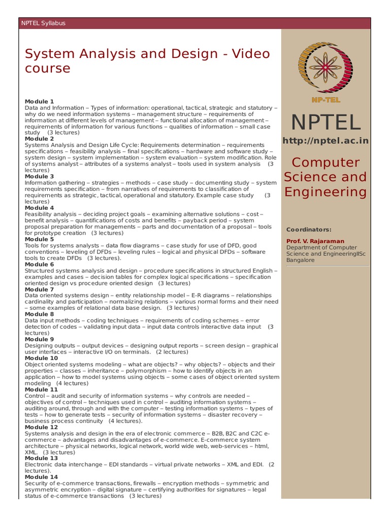 Nptel: System Analysis and Design - Video Course | PDF | Object ...