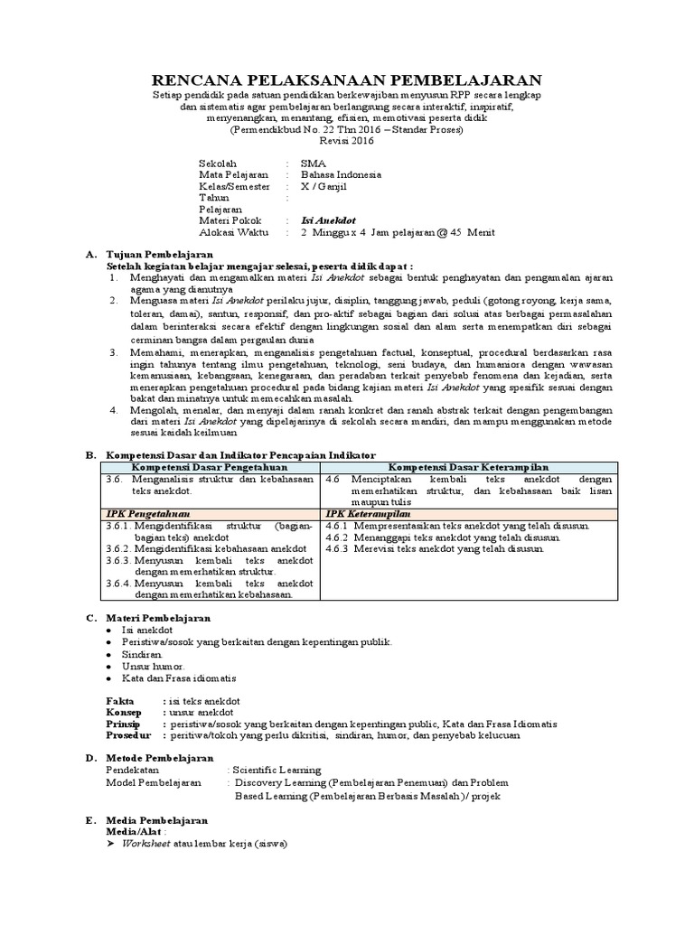 RPP 6 Isi Anekdot | PDF