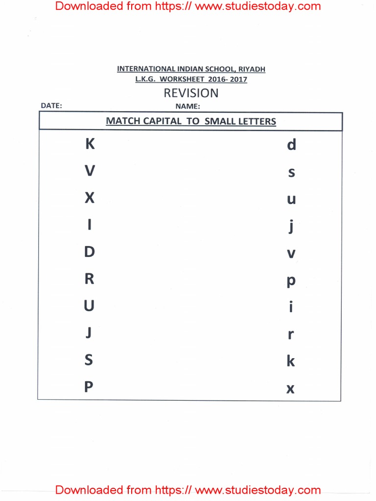 LKG English Match Capital To Small Letters Worksheet 2 | PDF