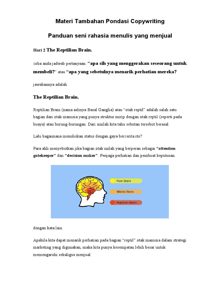 Memahami Otak Reptil dalam Copywriting | PDF
