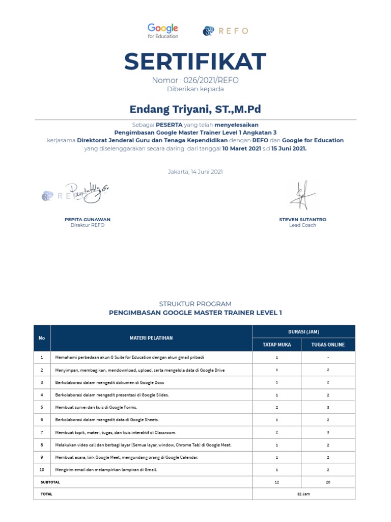 Sertifikat Pengimbasan - Endang Triyani, ST.,M.PD | PDF