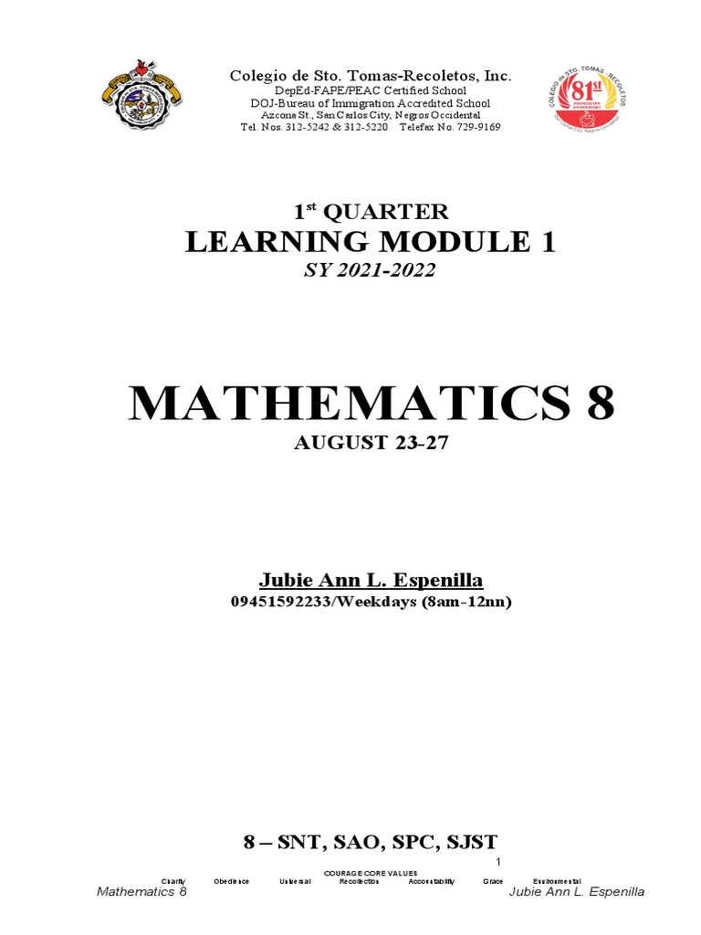 Mathematics 8: Learning Module 1 | PDF | Factorization | Abstract Algebra