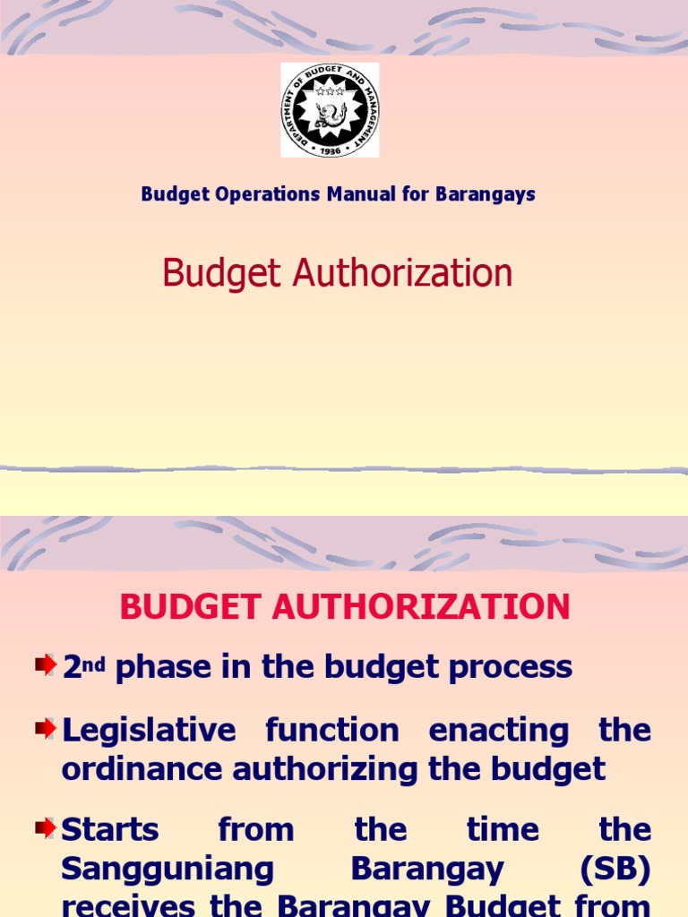 Budget Authorization: Budget Operations Manual For Barangays | PDF ...