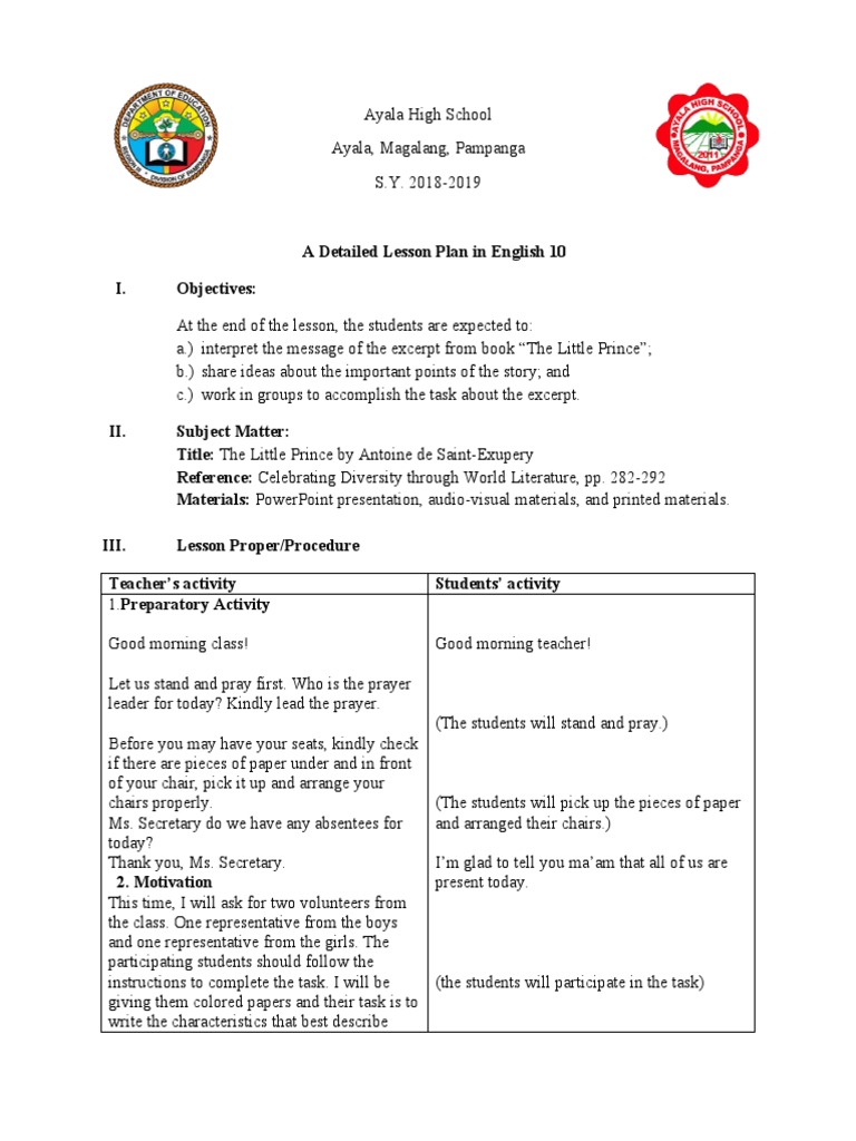 English 10 Lesson Plan: The Little Prince | PDF | The Little Prince