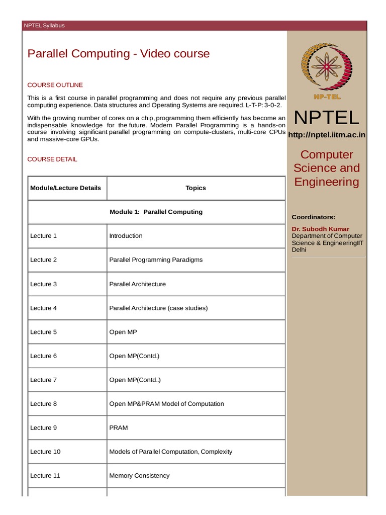 NPTEL Parallel Computing Syllabus | PDF | Parallel Computing | Multi Core Processor