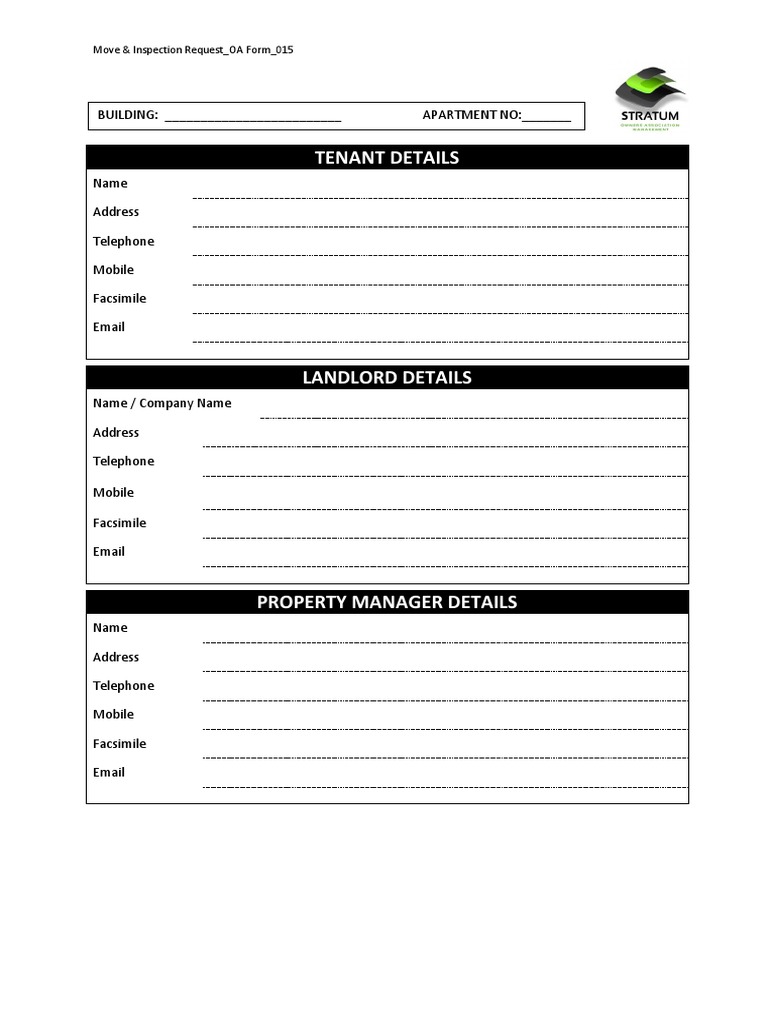 Move in Move Out Form | PDF | Leasehold Estate | Elevator