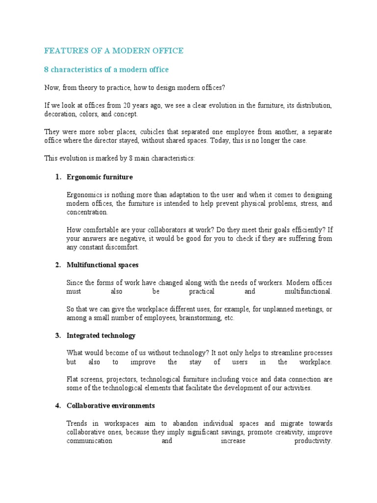 Features of A Modern Office Notes | PDF | Lighting | Human Factors And ...