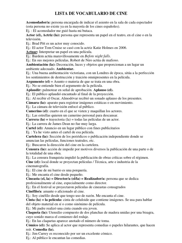 Vocabulario Del Cine | PDF | Director de cine | Suspense (Género)