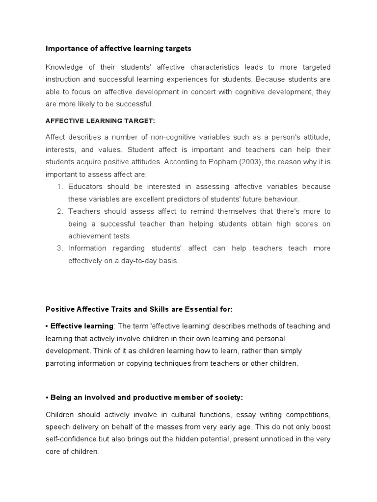 Importance of Affective Learning Targets | PDF | Motivational | Motivation