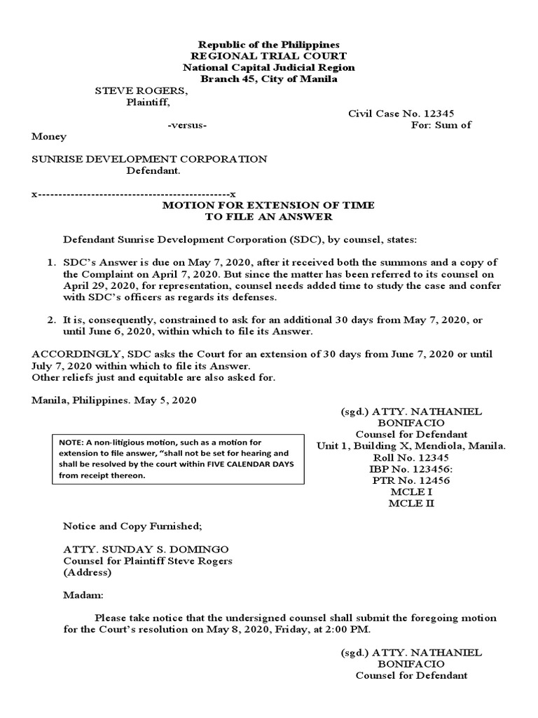 Republic of The Philippines Regional Trial Court National Capital ...