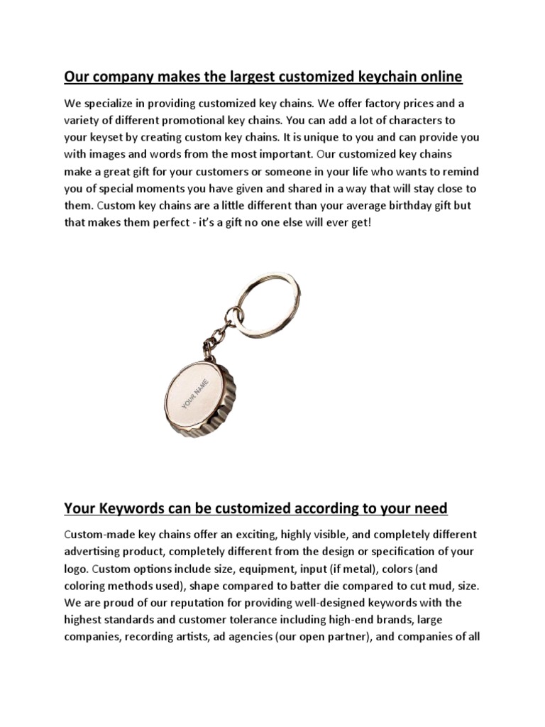 Our Company Makes The Largest Customized Keychain Online | PDF