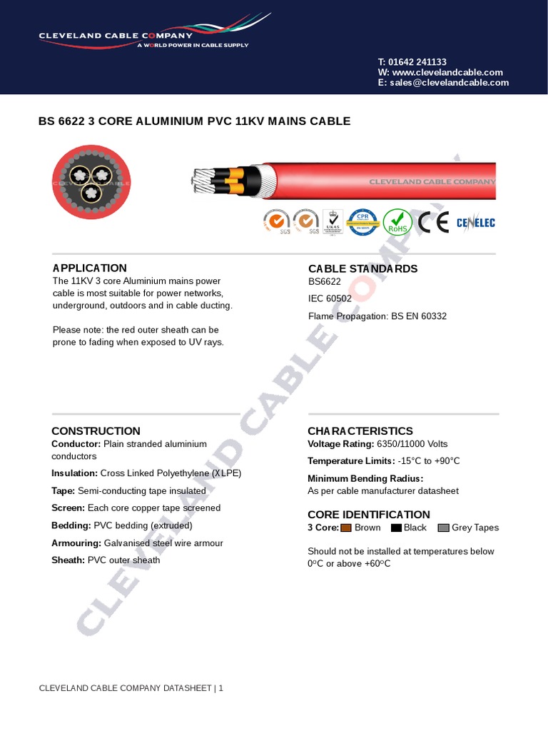 BS6622 11kV 3-Core Cable Datasheet | PDF | Electrical Engineering ...
