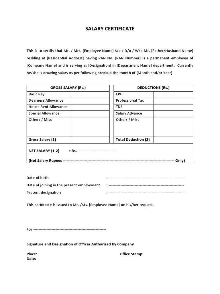 Salary Certificate Template and Format | PDF