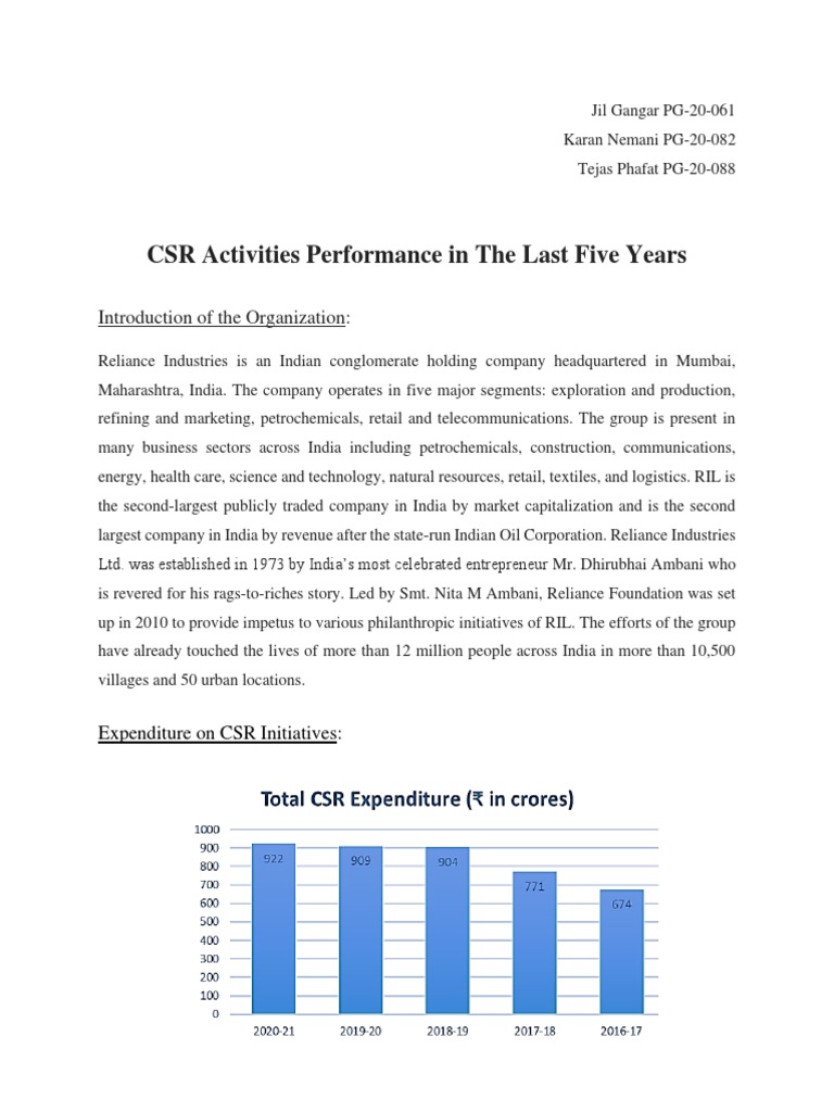 Reliance Industries CSR Initiatives Overview | PDF | Corporate Social ...