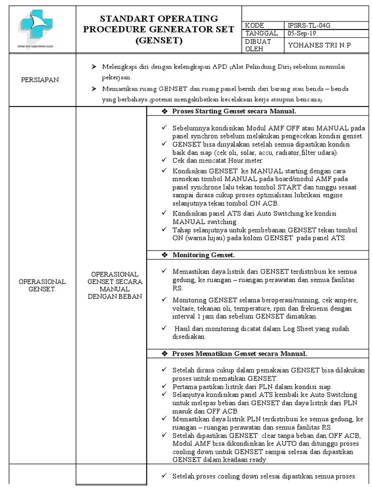 SOP Genset | PDF