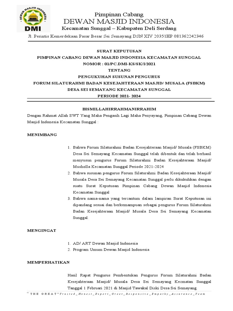 SK Print Forum Silaturahim BKM Sei Semayang | PDF