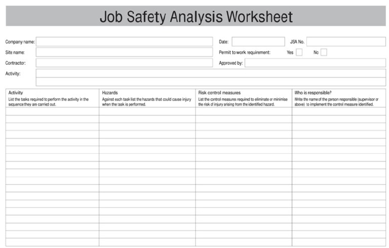 Job Safety Analysis JSA Form | PDF