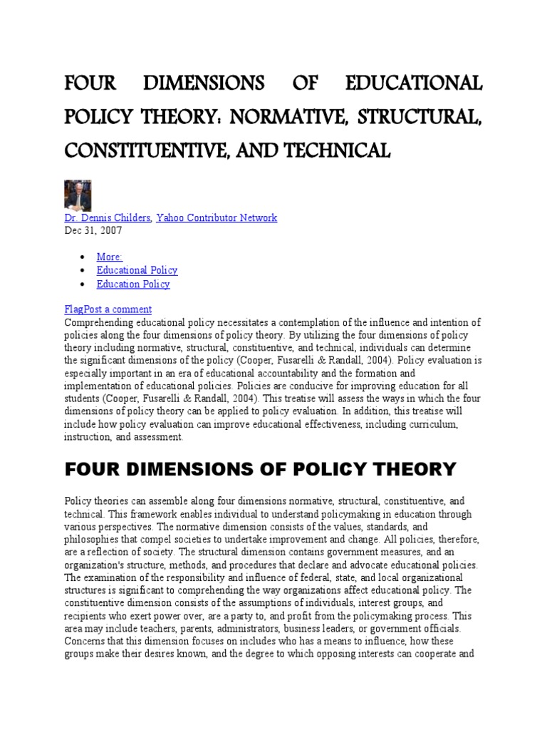 Four Dimensions of Educational Policy TH | PDF | Evaluation | Policy
