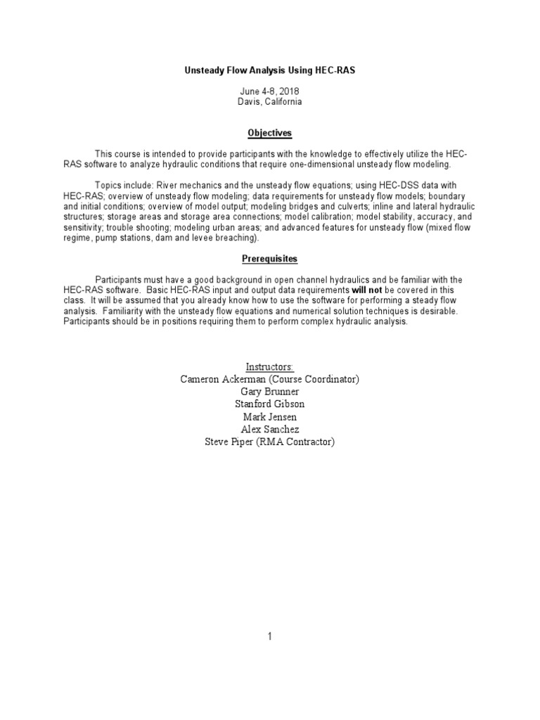Unsteady Flow Analysis Using HEC-RAS | PDF | Applied Mathematics | Computing