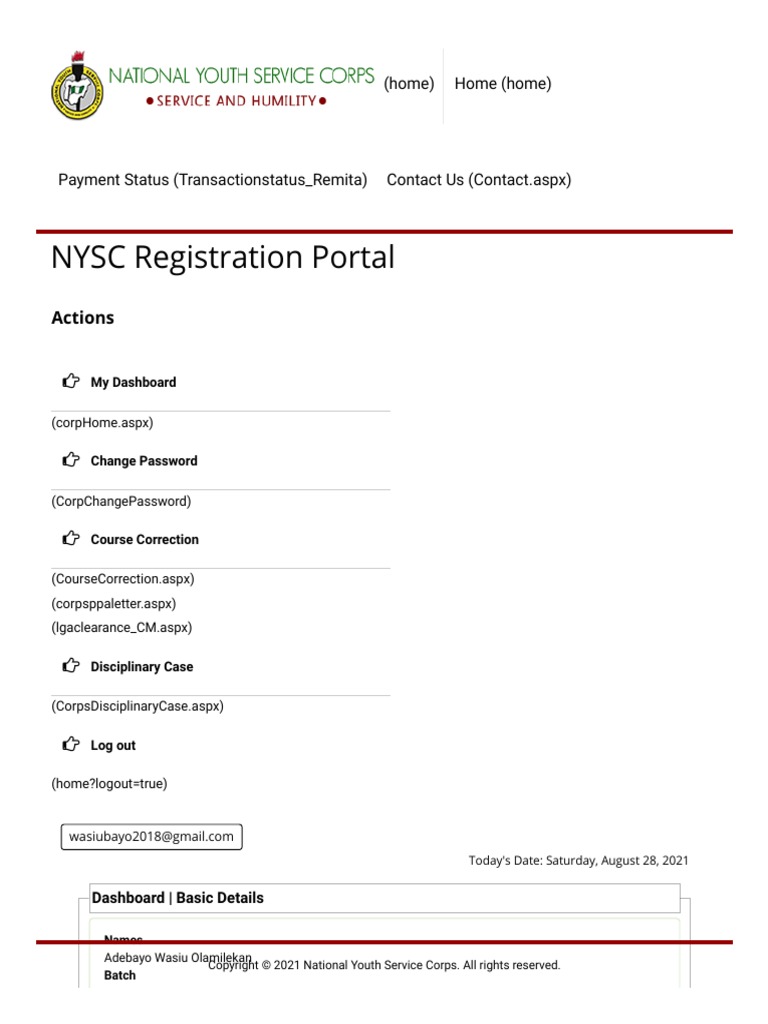 NYSC Registration Portal: Actions | PDF