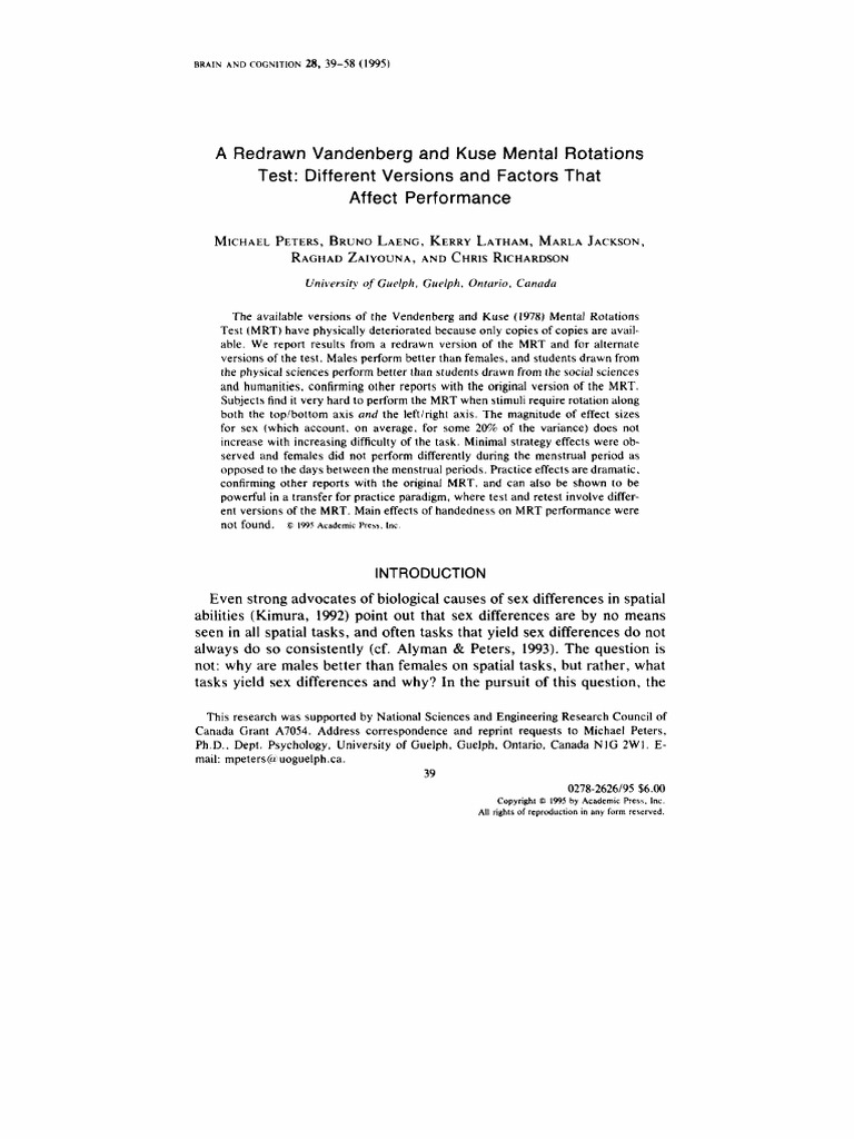 A Redrawn Vandenberg and Kuse Mental Rotations Test - Different ...