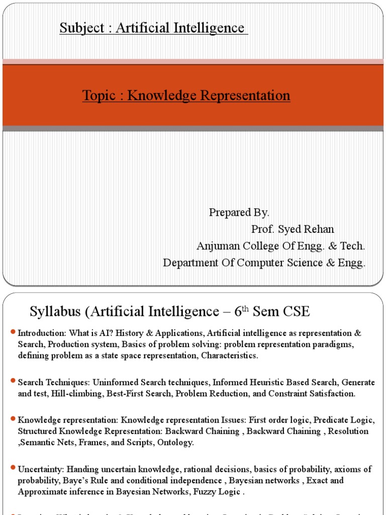 Subject: Artificial Intelligence | PDF | Knowledge Representation And Reasoning | Artificial ...