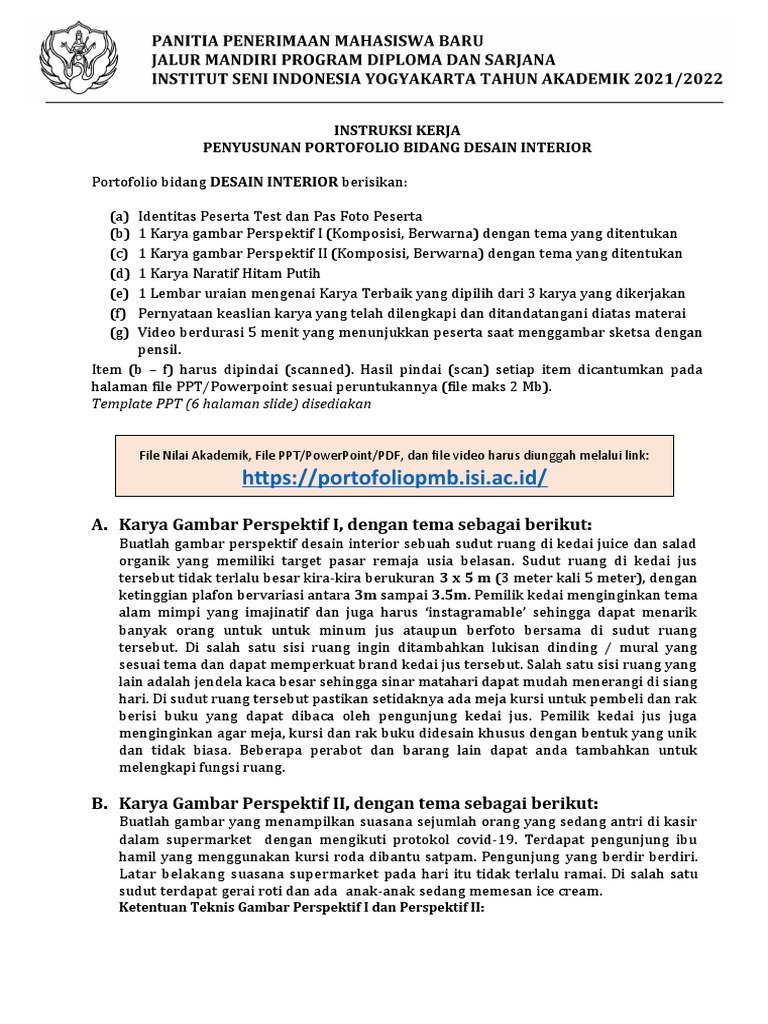 Instruksi Kerja Penyusunan Portofolio Desain Interior 2021 | PDF | Seni | Komputer