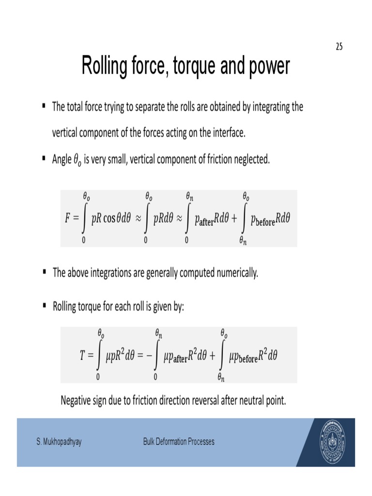 Rolling Force, Torque and Power: Bulk Deformation Processes S. Mukhopadhyay | Download Free PDF ...