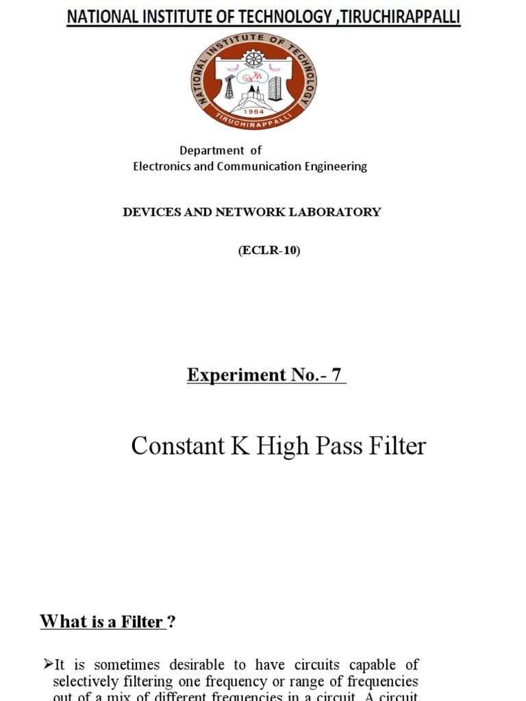 Constant K High Pass Filter Overview | PDF | Electronic Filter ...