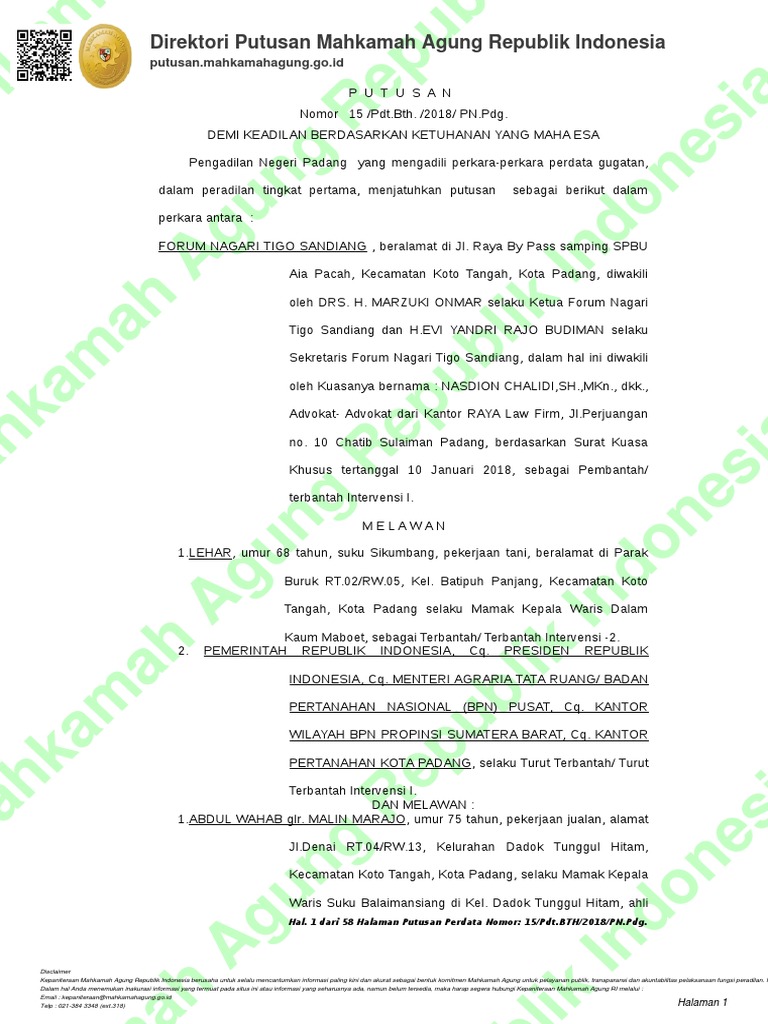 PN PDG 2018 PDT - BTH 15 Putusan Akhir | PDF