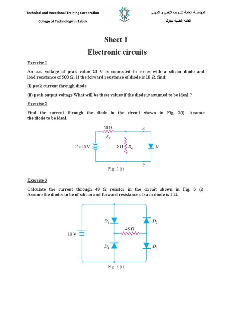 Sheet 1 Electronic Circuits | PDF | Electrical Network | Diode