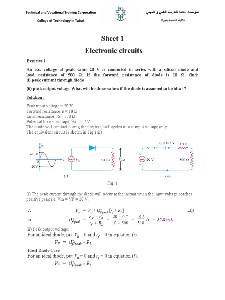 Solution Sheet 1 Electronic Circuits | PDF | Electrical Network | Diode
