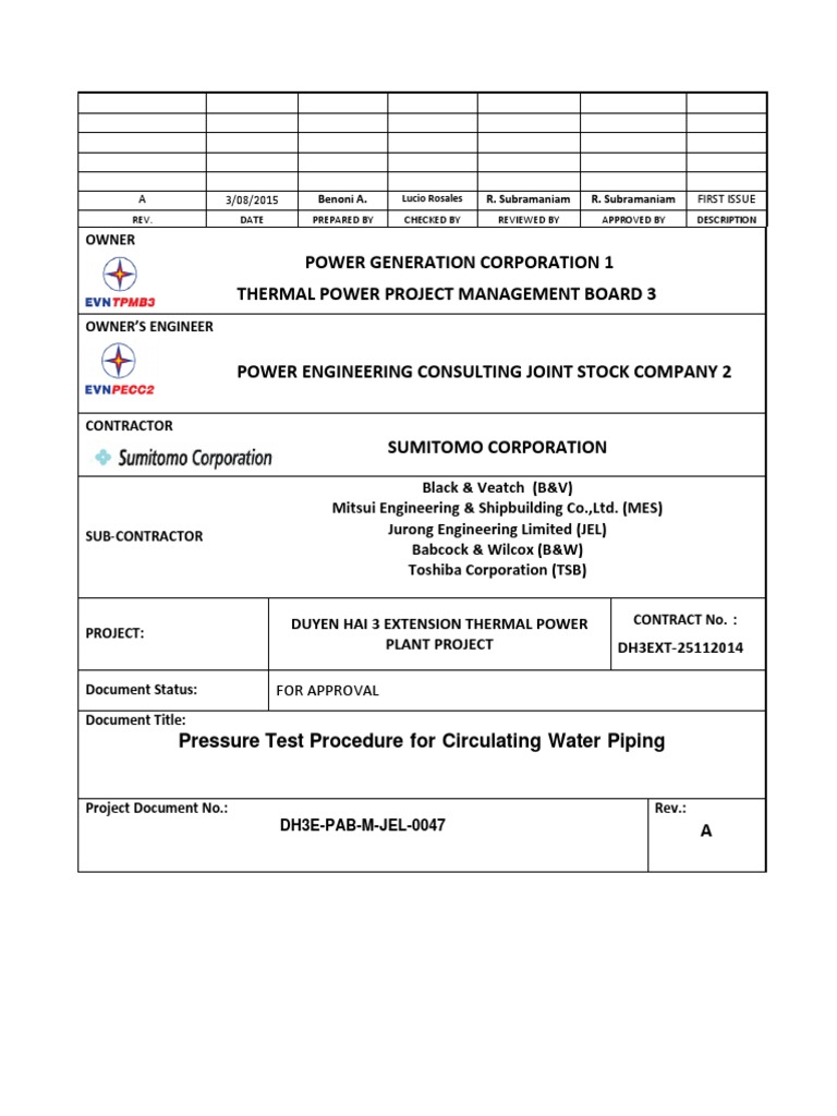 DH3E-PAB-M-JEL-0047 Pressure Test Procedure For Circulating Water ...
