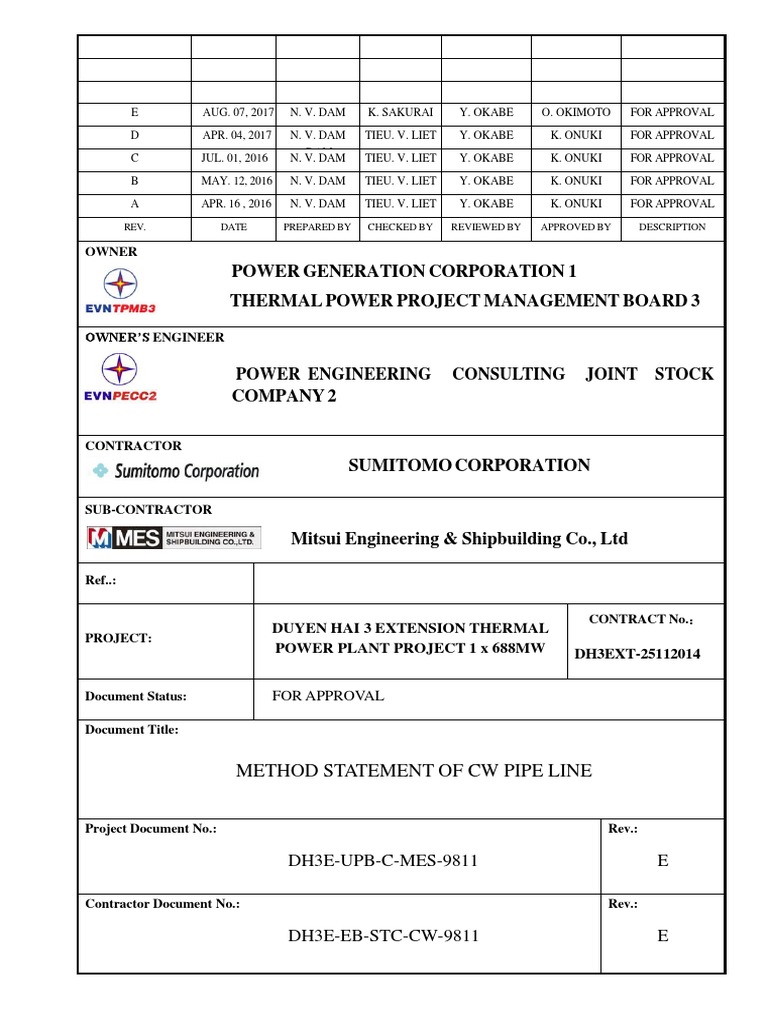 DH3E - Method Statement For CW Pipe Line REV.E | PDF | Concrete | Deep ...