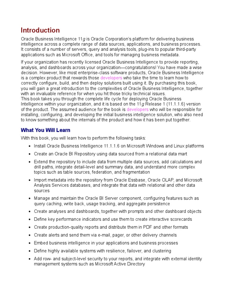 Oracle Bi 11g A Complete Guide To Installation Configuration And Deployment Pdf Databases