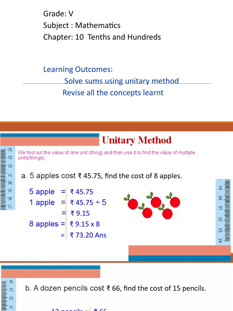 Grade: V Subject: Mathematics Chapter: 10 Tenths and Hundreds | PDF ...