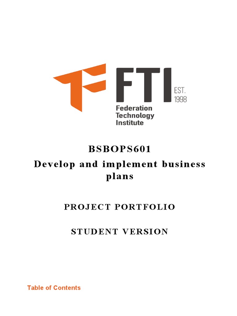 BSBOPS601 Develop and Implement Business Plans: Project Portfolio ...